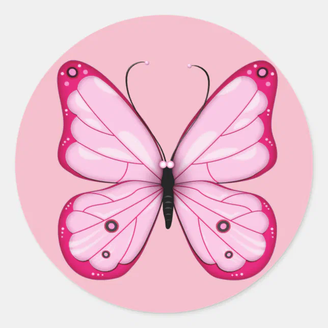 Pink Butterfly Sticker. Classic Round Sticker | Zazzle