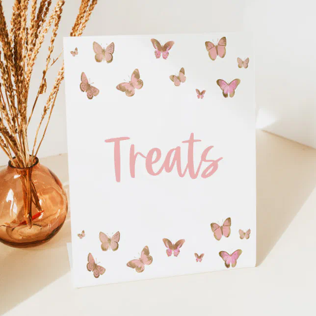 Pink Butterfly Treats Sweets Table Party Sign | Zazzle