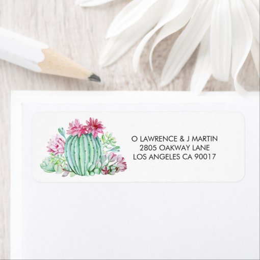 Pink Cactus Flowers Succulents Watercolor Label | Zazzle