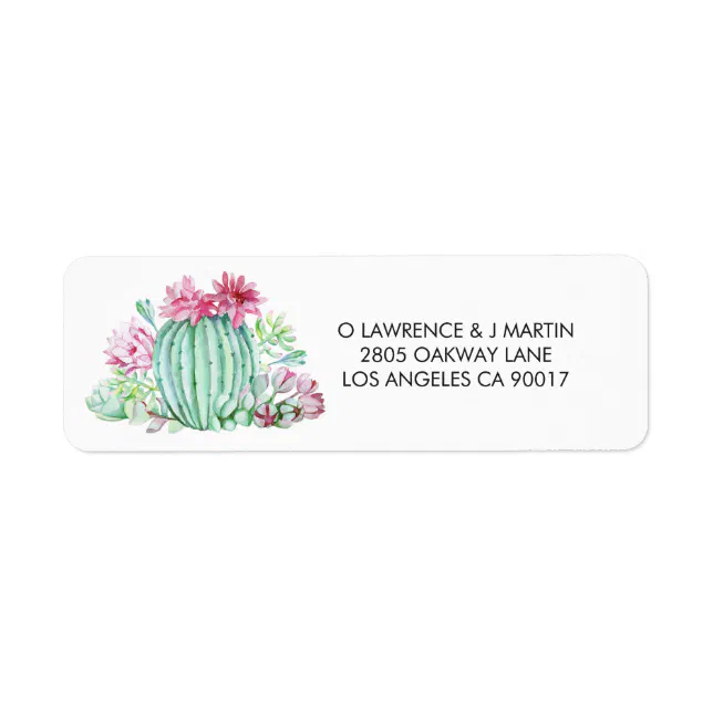 Pink Cactus Flowers Succulents Watercolor Label | Zazzle