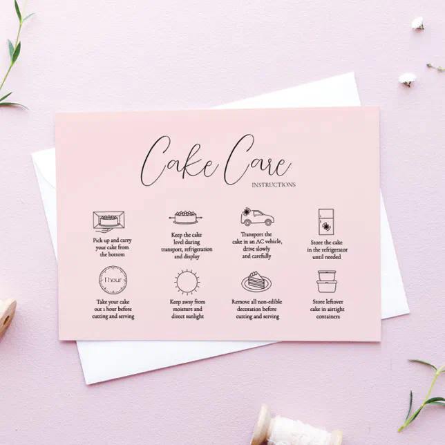 Pink Cake Care Instruction Card | Zazzle
