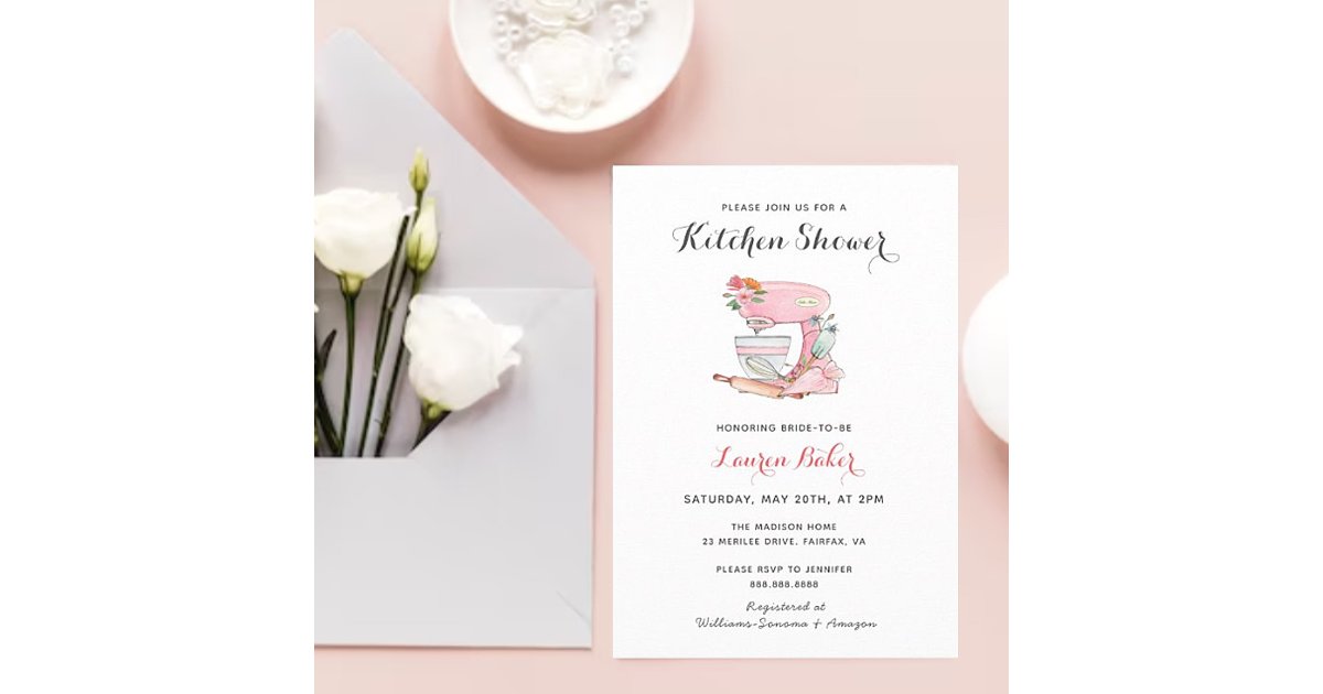 Pink Cake mixer Kitchen Bridal shower Invitation | Zazzle