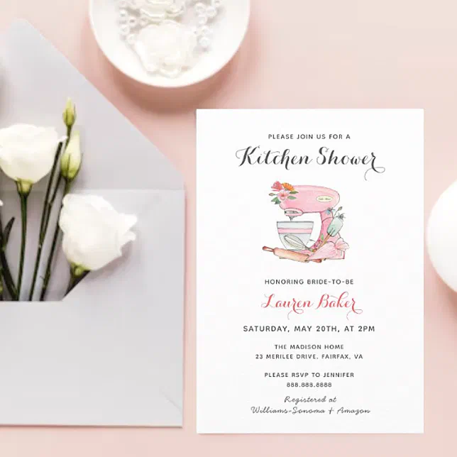Pink Cake mixer Kitchen Bridal shower Invitation | Zazzle