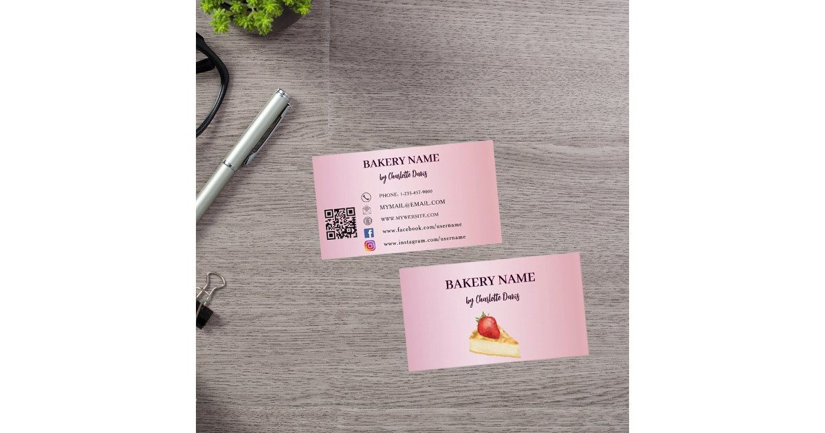Pink cake pastry bakery QR code Business Card | Zazzle