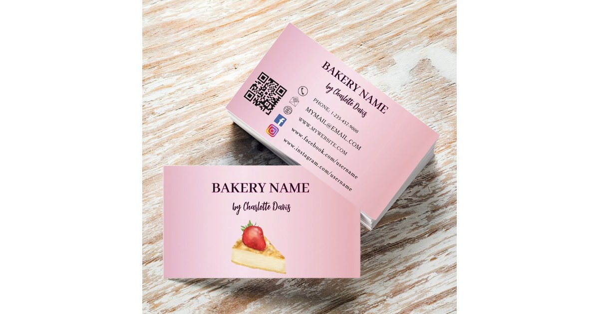 Pink cake pastry bakery QR code Business Card | Zazzle
