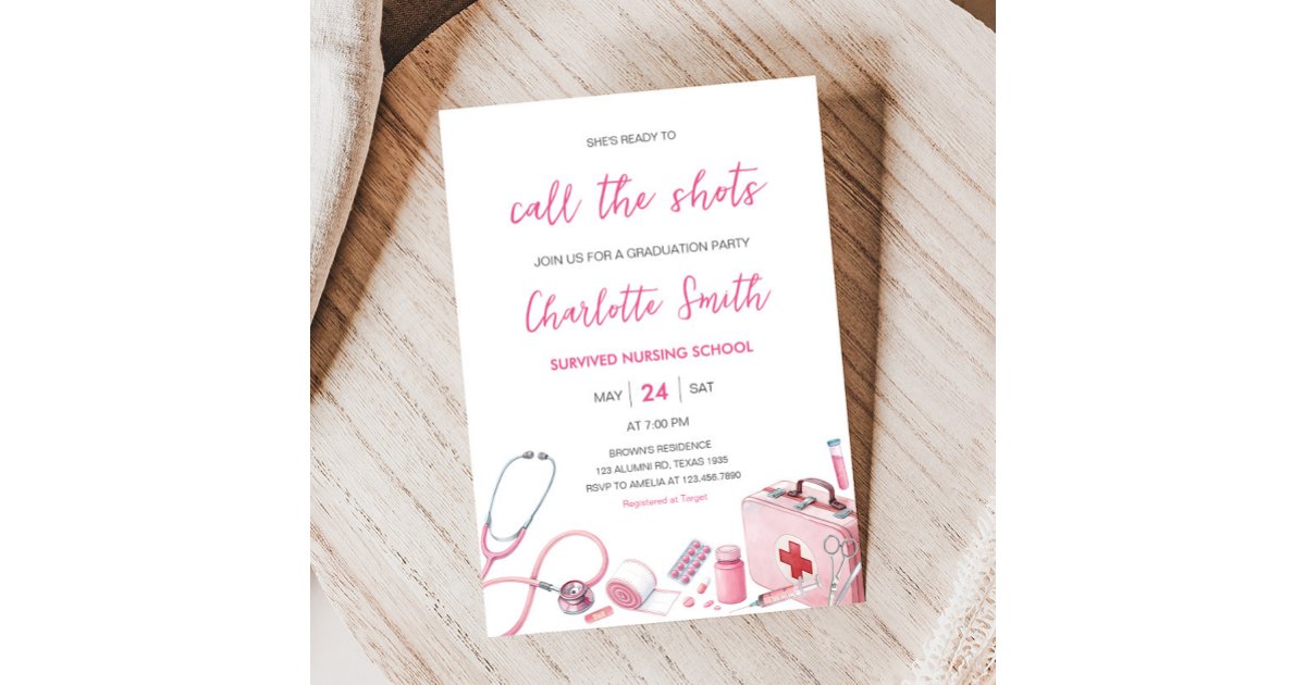 Pink Call the Shots Nursing Graduation Party Invitation | Zazzle