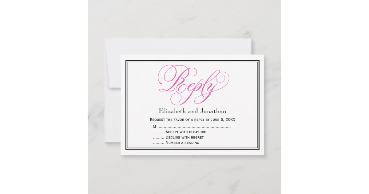Pink Calligraphy Script Wedding Reply Card | Zazzle