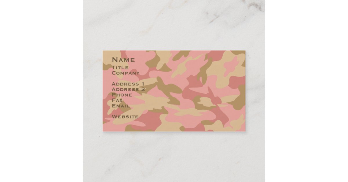 Pink Camo Business Cards / Contact Cards | Zazzle