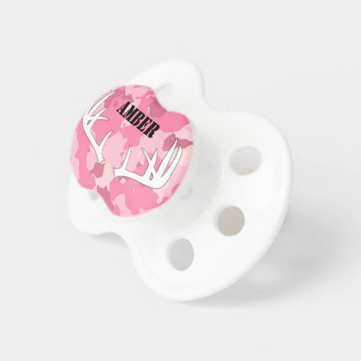 Pink Camo with Large Antlers for Baby Girl Hunter Pacifier | Zazzle