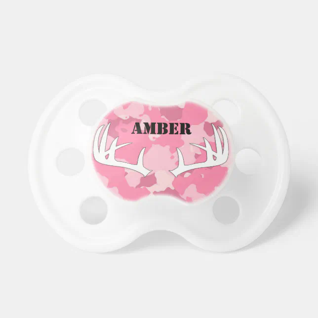 Pink Camo with Large Antlers for Baby Girl Hunter Pacifier | Zazzle