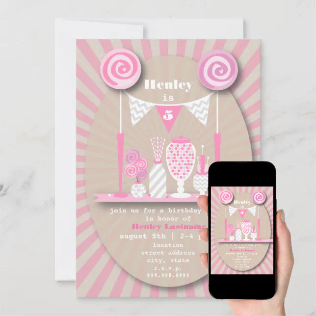 Pink Candy Buffet Birthday Party Invitation | Zazzle