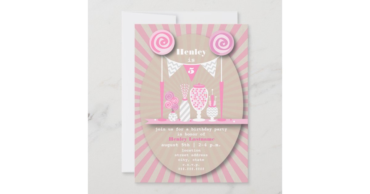 Pink Candy Buffet Birthday Party Invitation | Zazzle