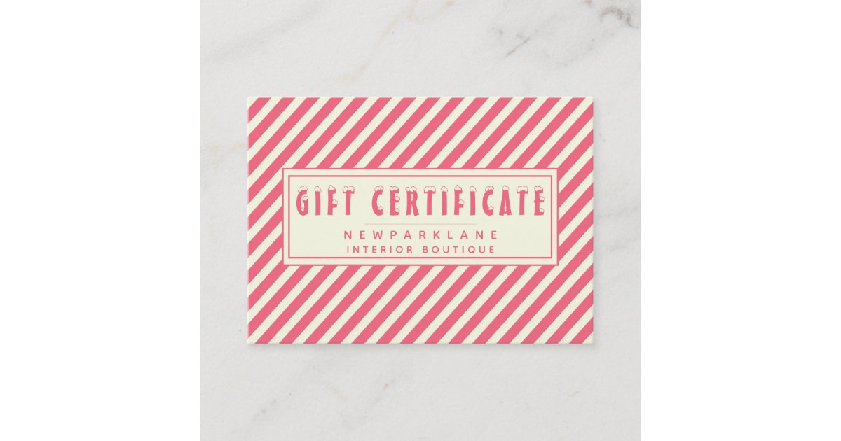 Pink Candy Cane Stripes Gift Certificate | Zazzle