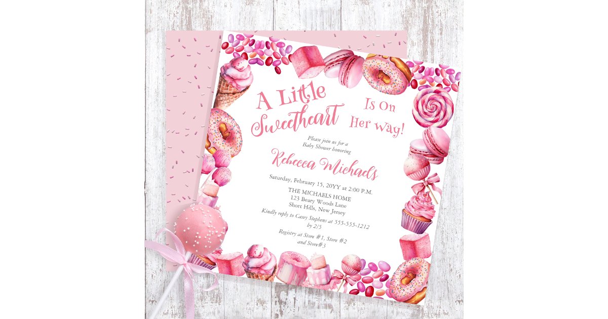 Pink Candy Frame Girl Baby Shower Invitation | Zazzle