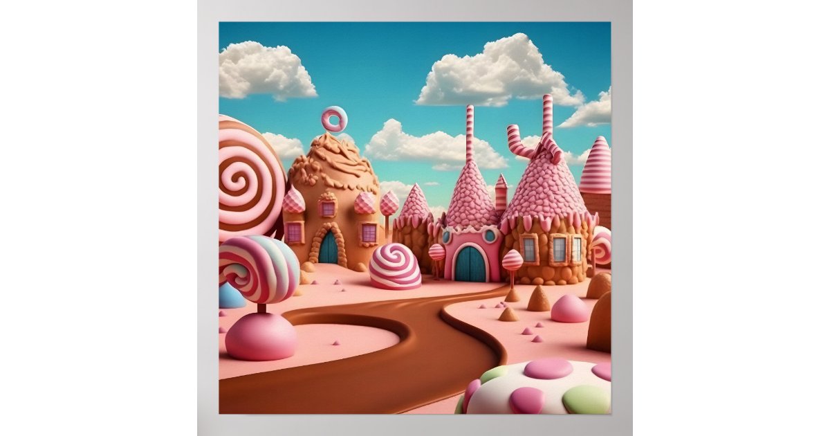 Pink Candy Land House Scene Poster | Zazzle
