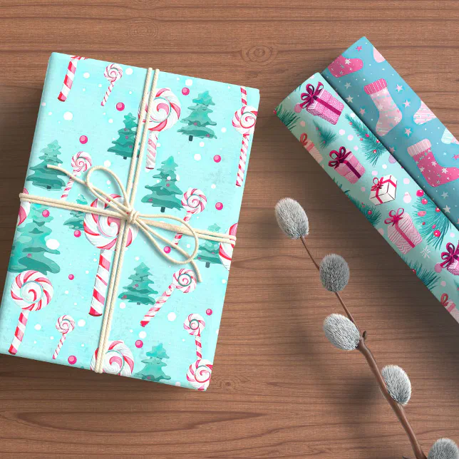 Pink Candy Pastel Holiday Wrapping Paper | Zazzle