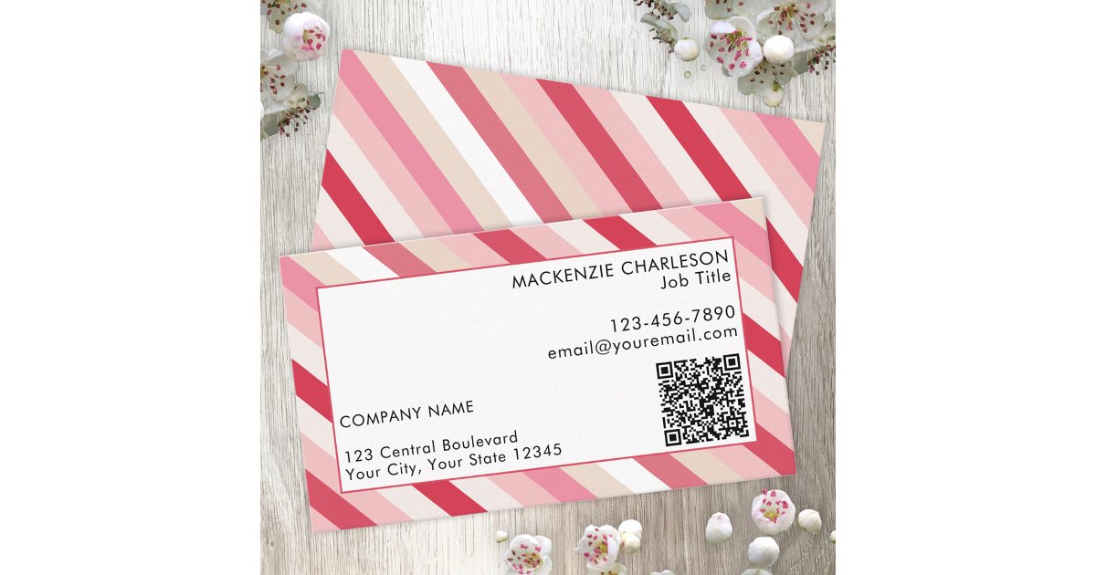 Pink Candy Stripe QR Code Business Card | Zazzle
