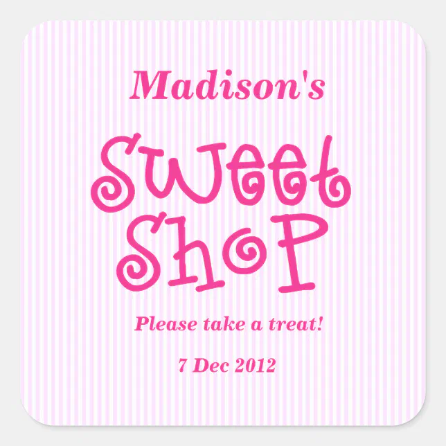 Pink Candy stripe Sweet Shop Sticker | Zazzle