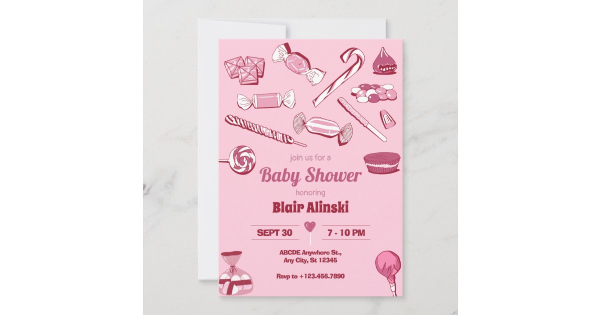 Pink candys sweet baby shower invitation | Zazzle