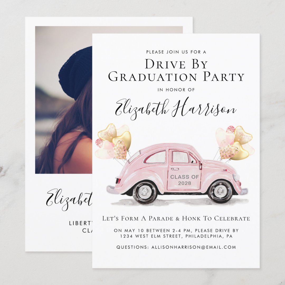 Pink Car Graduation Drive By Party Invitation | Zazzle