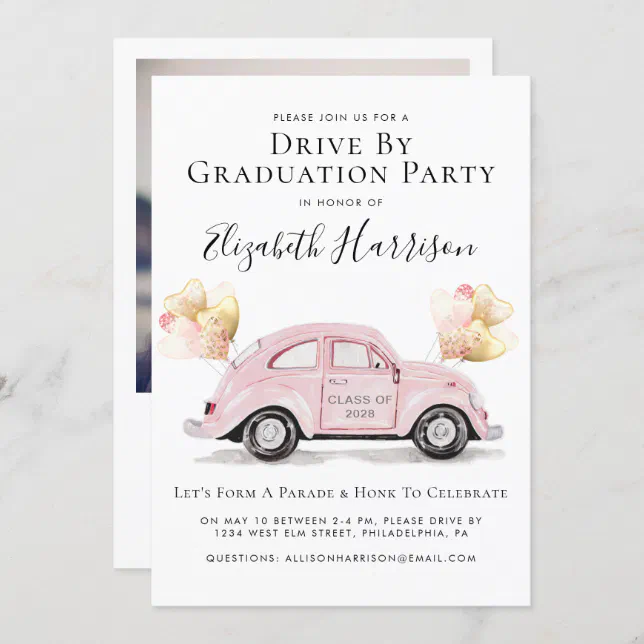 Pink Car Graduation Drive By Party Invitation | Zazzle