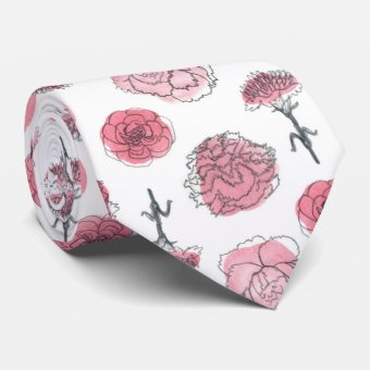 Pink carnation pattern neck tie | Zazzle