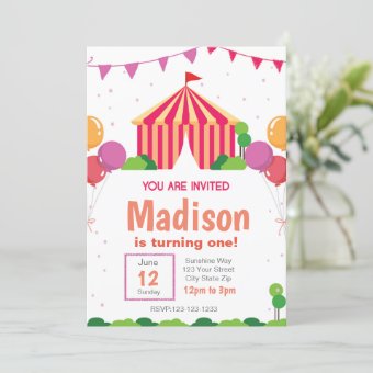 Pink Carnival Birthday Invitation | Zazzle