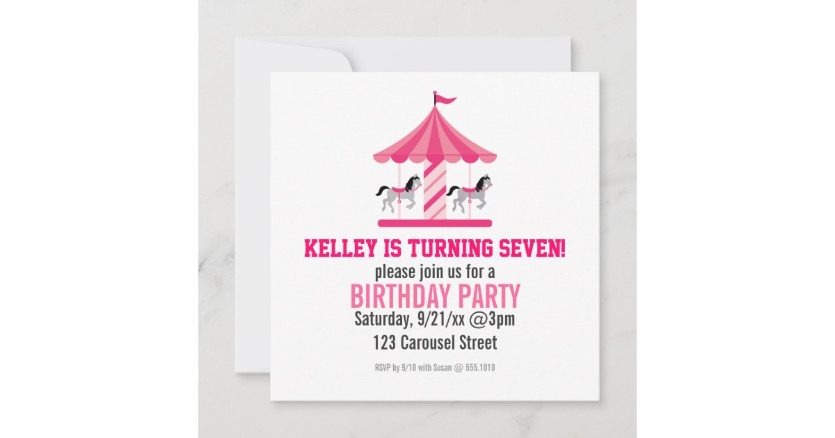 Pink Carousel Birthday Party Invitation | Zazzle.com