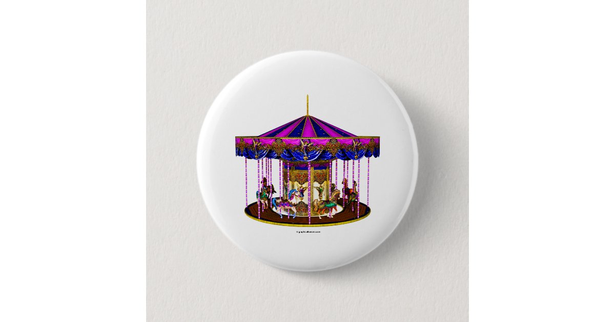 Pink Carousel Button Pin | Zazzle