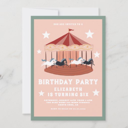 Pink Carousel Circus Photo Girl Birthday Invitation | Zazzle