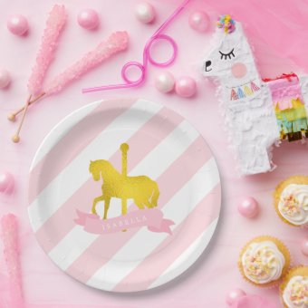 Pink Carousel Horse Birthday Party Paper Plates | Zazzle