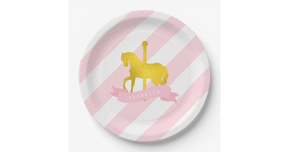 Pink Carousel Horse Birthday Party Paper Plates | Zazzle