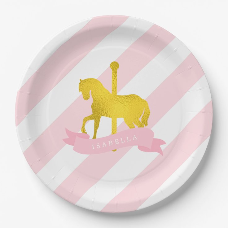 Pink Carousel Horse Birthday Party Paper Plates | Zazzle