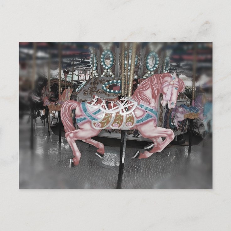 Pink carousel horse postcard | Zazzle