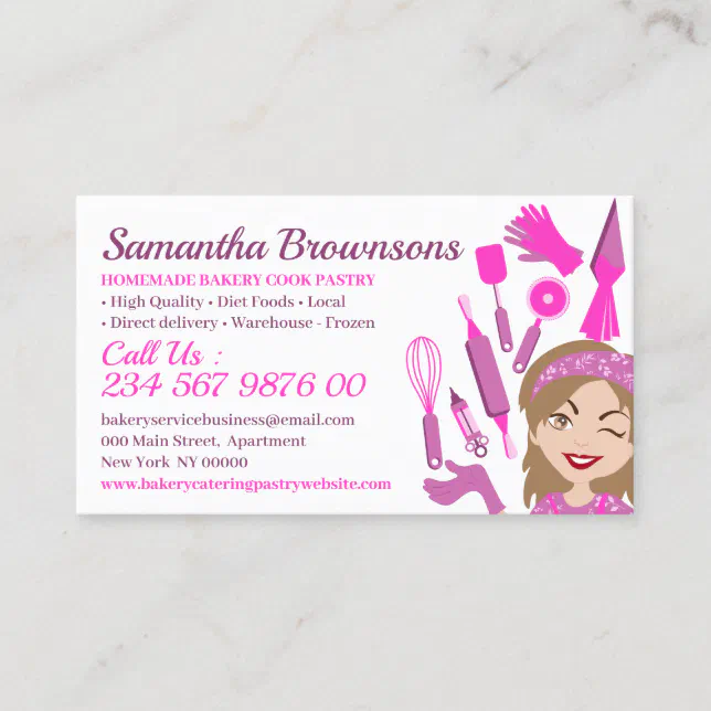 Pink Cartoon Baker Cake Pastry Cook Business Card | Zazzle