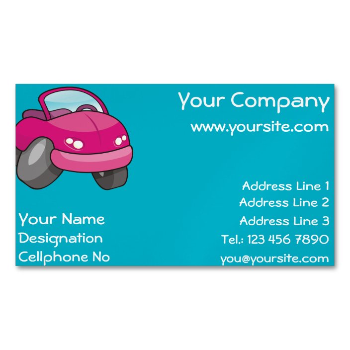 Pink Cartoon Car Business Card Magnet | Zazzle.com