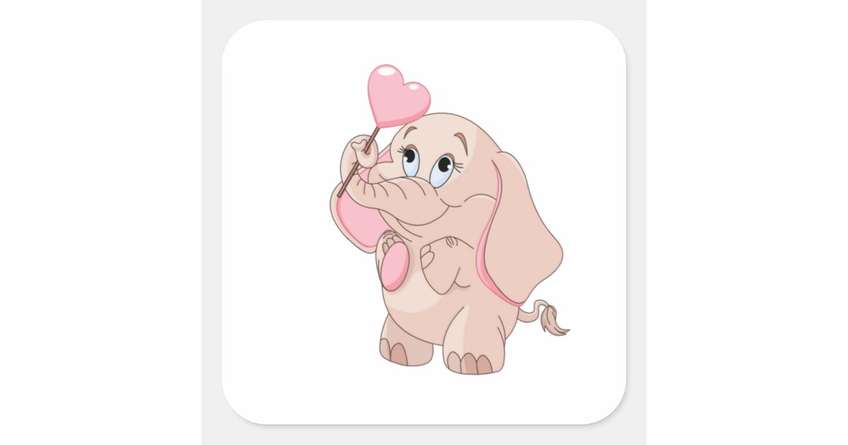 Pink Cartoon Elephant Square Sticker | Zazzle