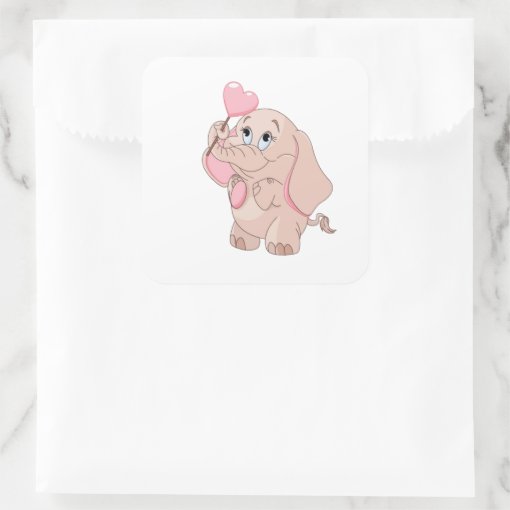 Pink Cartoon Elephant Square Sticker | Zazzle
