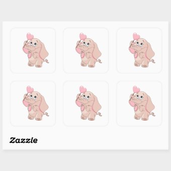 Pink Cartoon Elephant Square Sticker | Zazzle