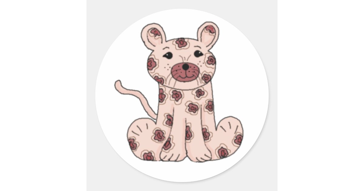 Pink Cartoon Leopard Classic Round Sticker | Zazzle