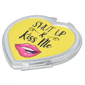 Pink cartoon lips Shut up and kiss me yellow Compact Mirror | Zazzle
