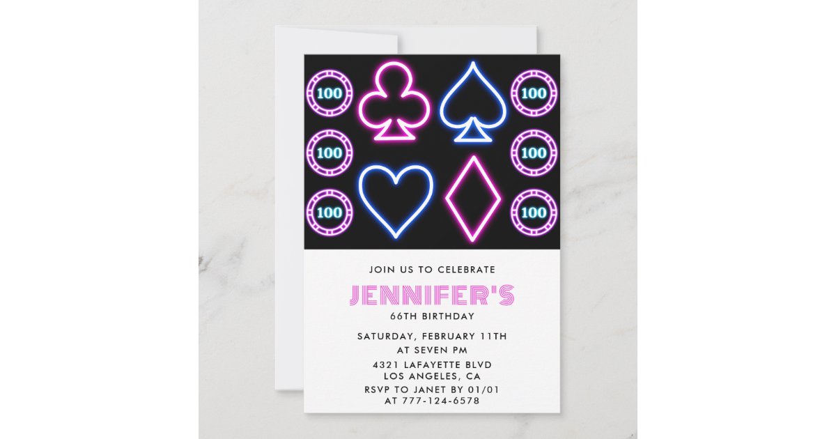 Pink Casino theme Gambling Poker 66th birthday Invitation | Zazzle