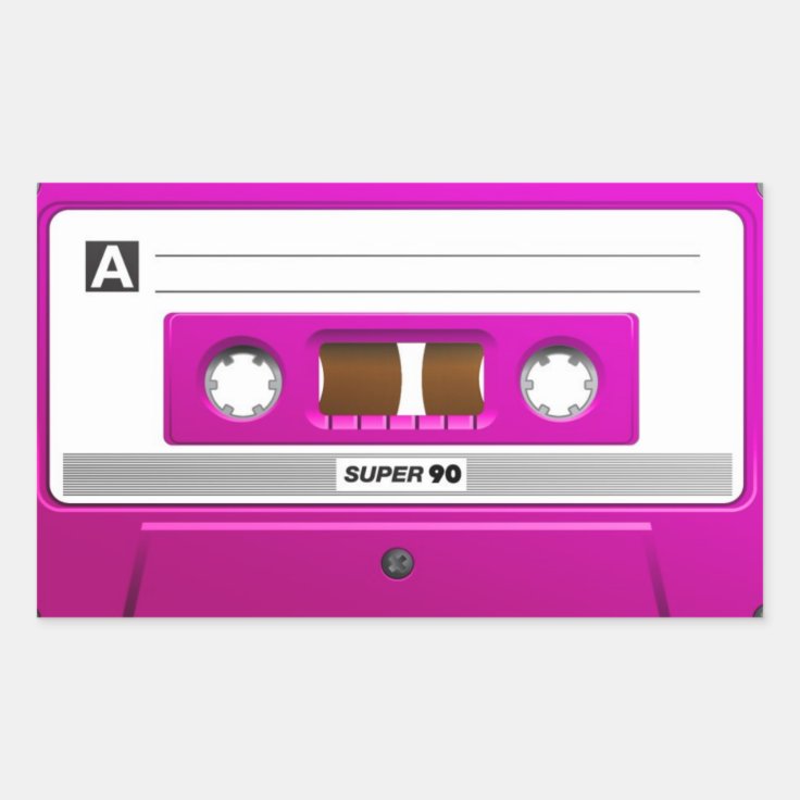 Pink cassette tape rectangular sticker | Zazzle