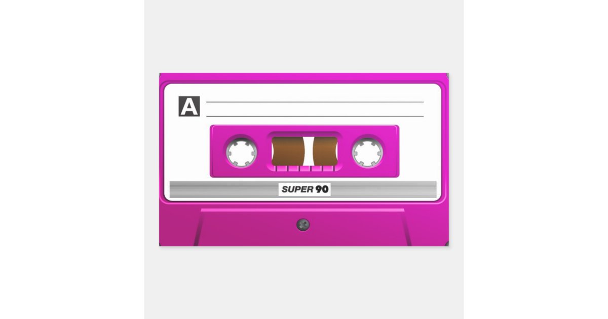 Pink cassette tape rectangular sticker | Zazzle.com