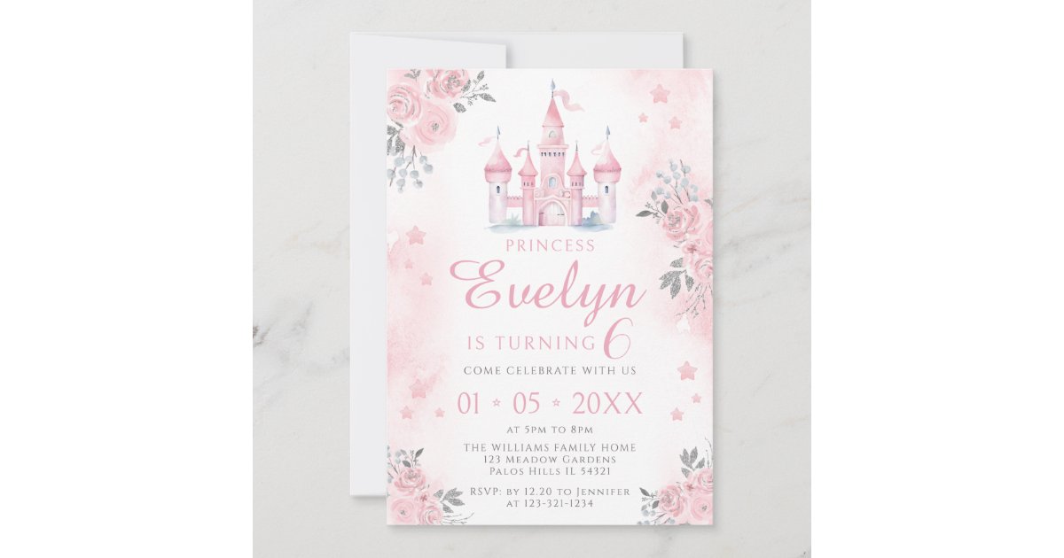 Pink castle princess birthday girl invitation | Zazzle