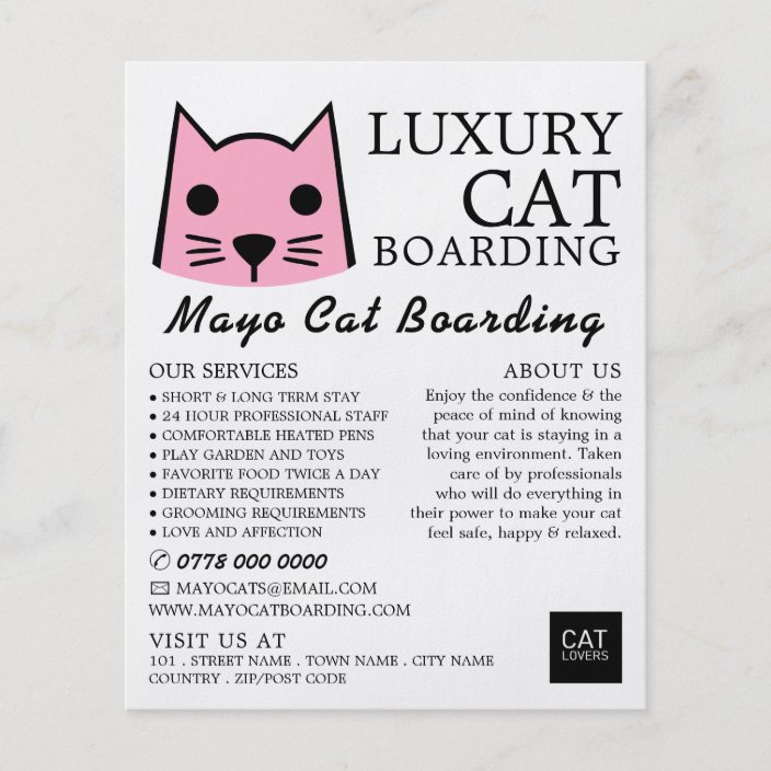 Pink Cat, Cat Boarding, Cattery Advertising Flyer | Zazzle.com