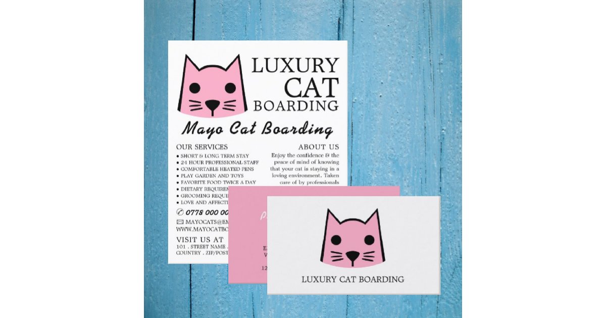 Pink Cat, Cat Boarding, Cattery Advertising Flyer | Zazzle