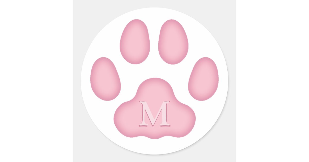 Pink Cat Paw Print Personalized Pet Monogram Classic Round Sticker | Zazzle
