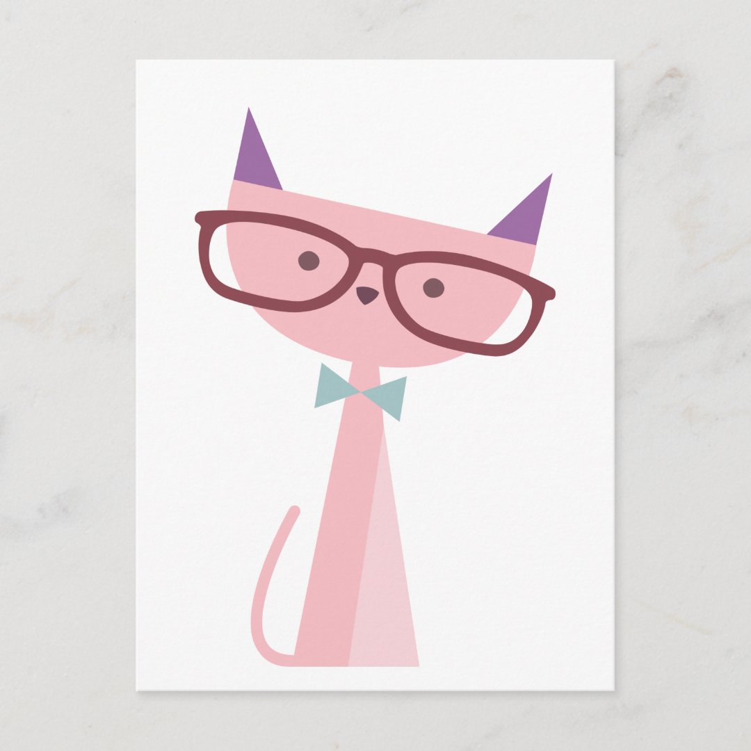 Pink Cat wearing Glasses Postcard | Zazzle