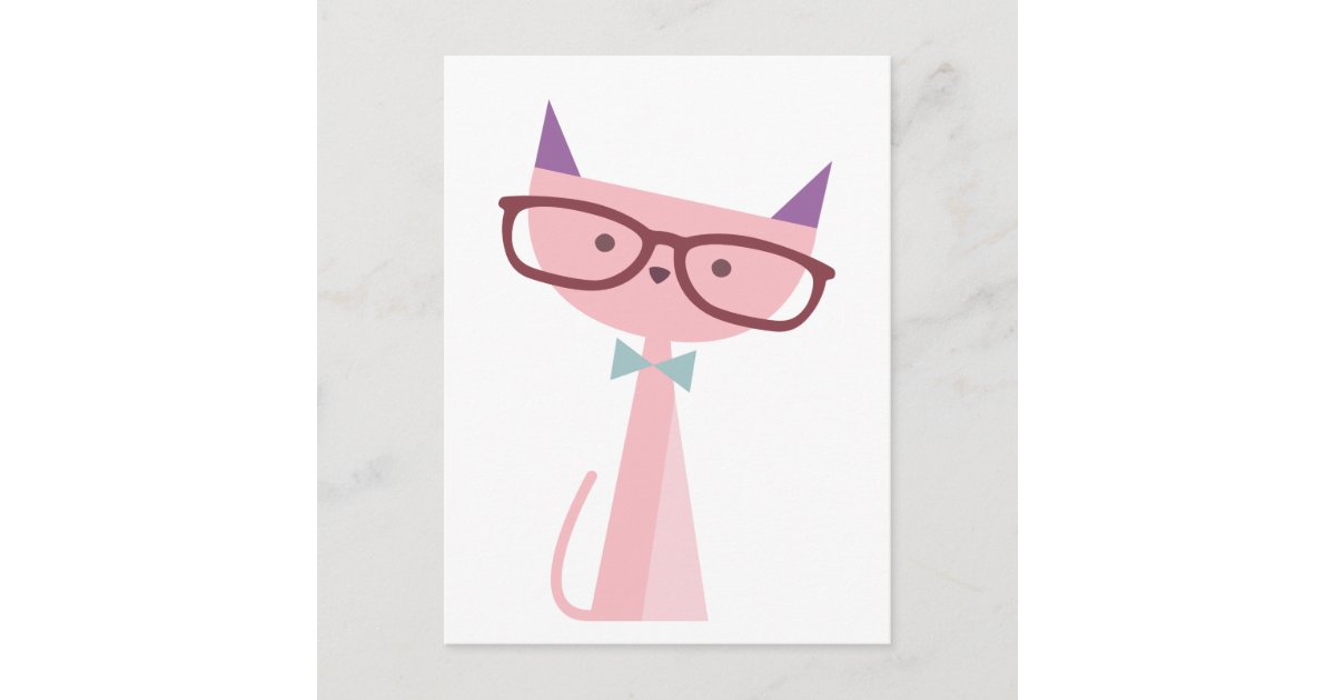 Pink Cat wearing Glasses Postcard | Zazzle